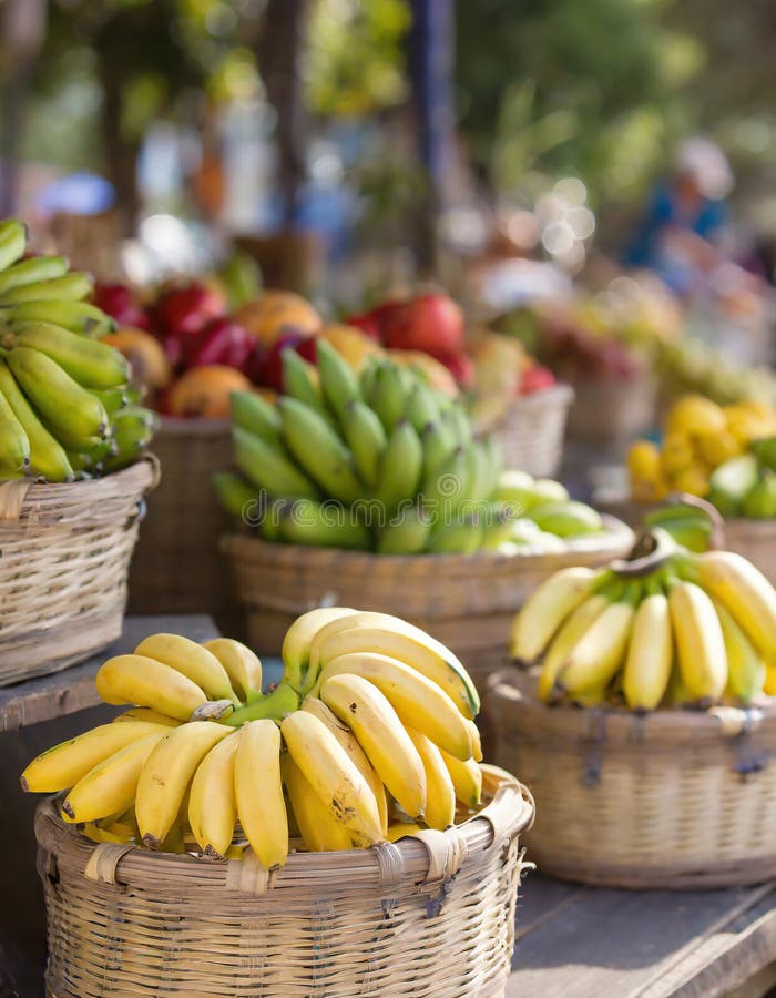 Bananas in Baskets at a Local Market Stock Image - Image of ...