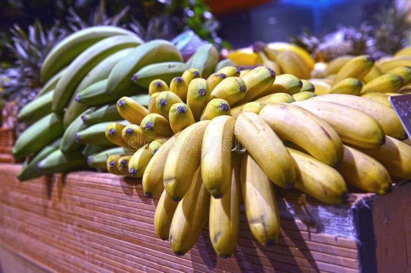 Bananas on a Display Shelf in a Fruit and Vegetable Store Stock Image ...