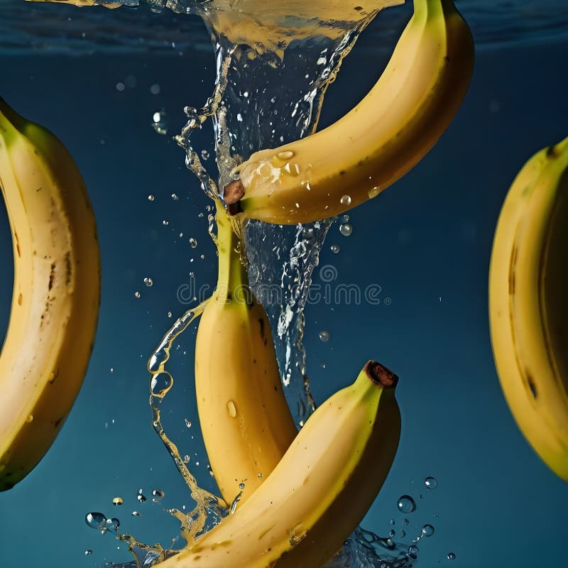 Bananas Falling Deeply Under Water with a Big Splash Stock Illustration ...