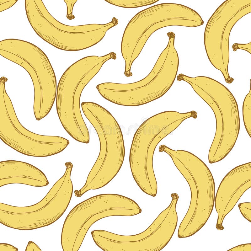Bananas Hand Drawn Vector Seamless Pattern Stock Vector - Illustration ...
