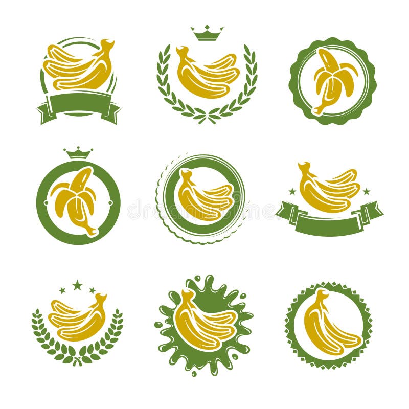 Bananas Labels and Elements Set. Vector Stock Vector - Illustration of ...