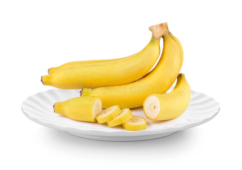 Bananas in a Plate on White Background Stock Photo - Image of open ...