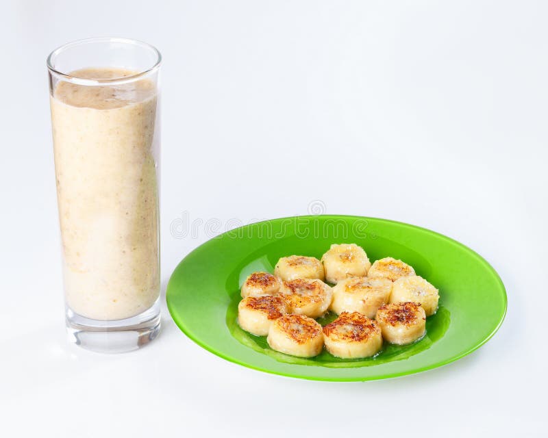 Bananensaft, Gebratene Bananen Stockbild - Bild von gesund, platte ...