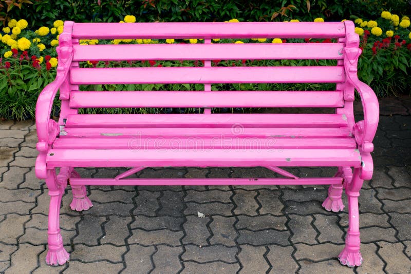 Banc rose image stock. Image of maison, banc, stationnement - 58885065
