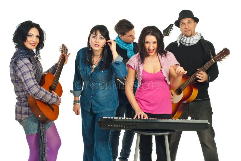Rock Band Jumps into the Air in an Industrial Building Stock Image ...