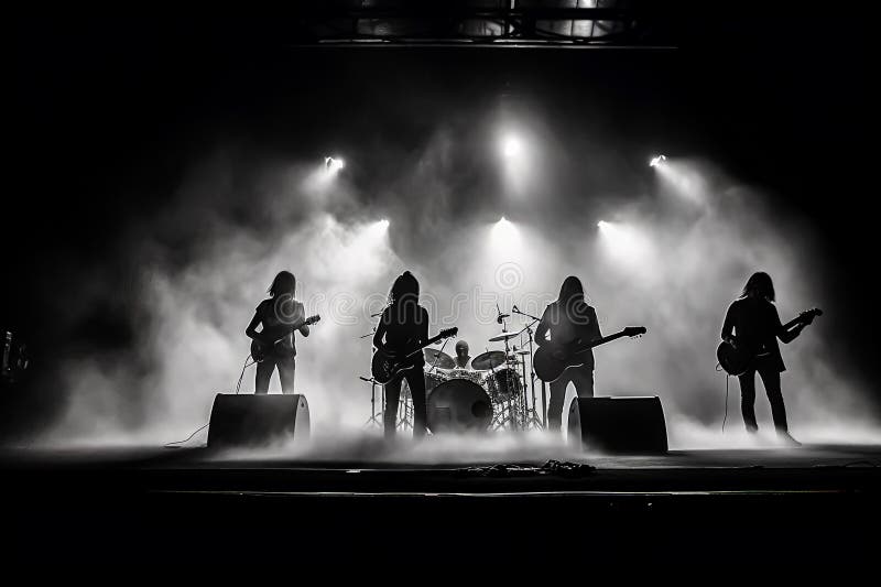 A Band of Five Musicians are Silhouetted Against a Backdrop of Smoke ...