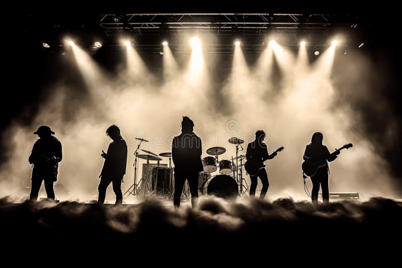 A Band of Five Musicians are Silhouetted Against a Backdrop of Smoke ...