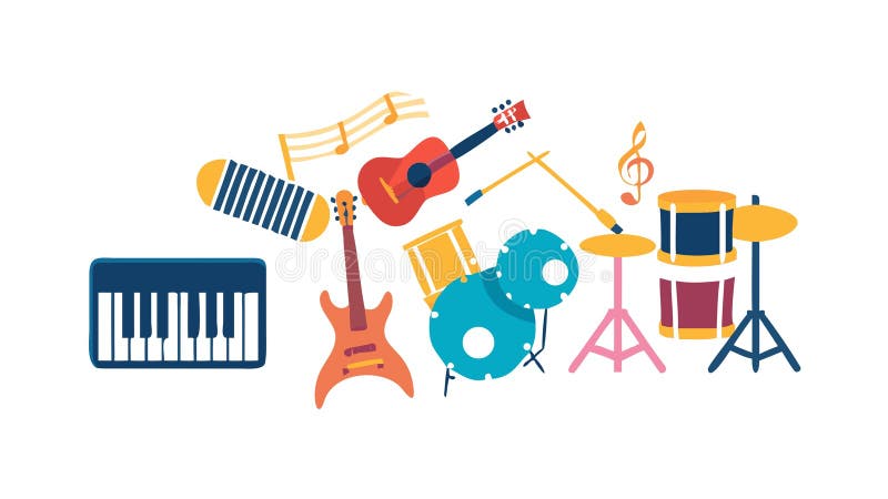 Band Performance Setup Modern Music Instruments Vector, Vector Design ...