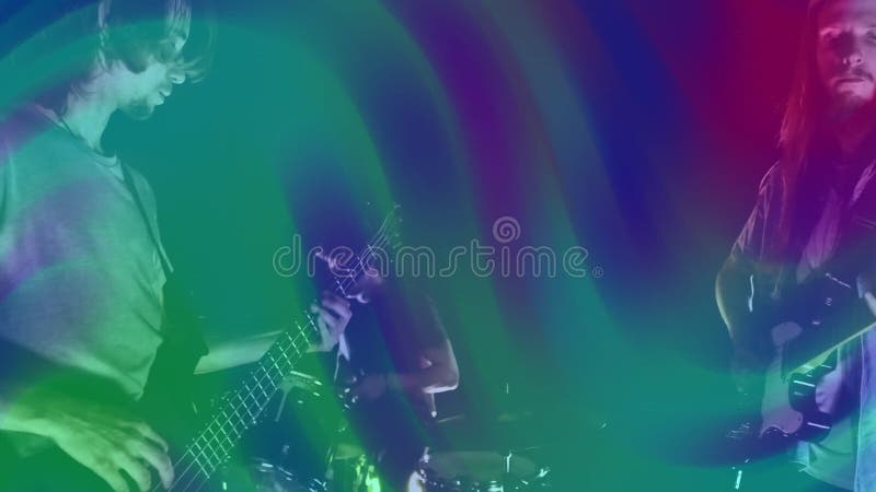 Band Performing on Stage with Colored Spotlights, Featuring Animated ...