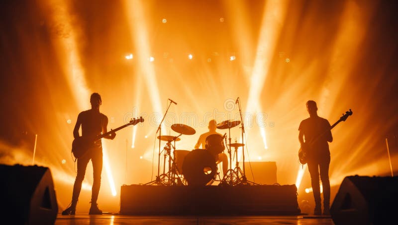 A Band is Performing on Stage with Three Members Playing Instruments by ...