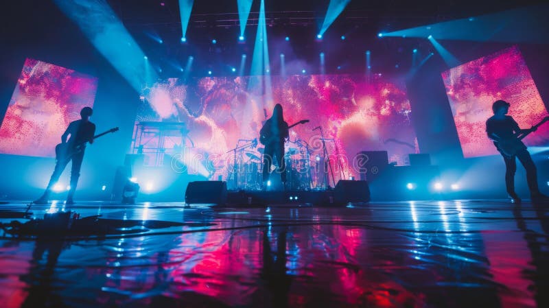 Band Performs on Stage with Pink and Blue Lights Stock Image - Image of ...