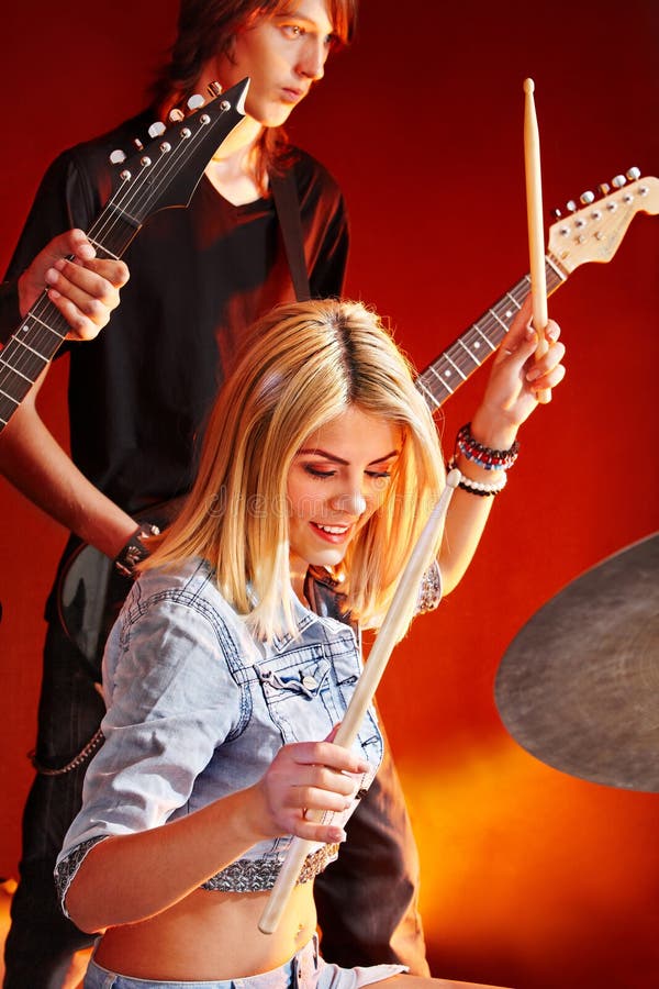 Band Playing Musical Instrument. Stock Image - Image of musician, girl ...