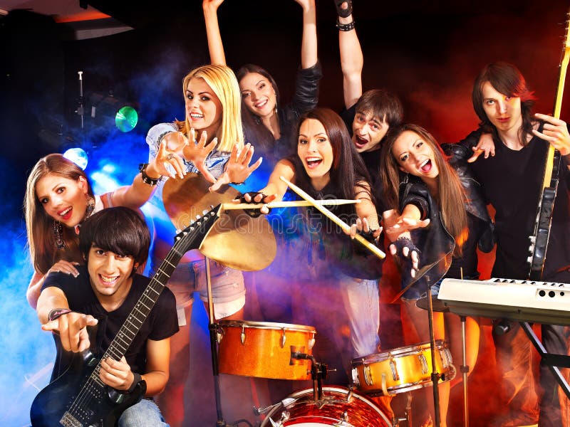 Band Playing Musical Instrument. Stock Image - Image of band, lighting ...