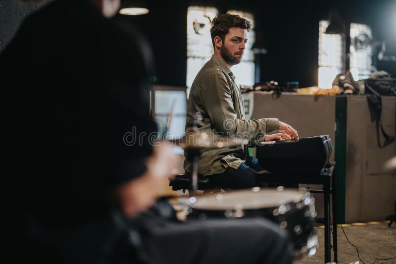 Band Rehearsing for a Performance with Keyboard and Drum Players in ...