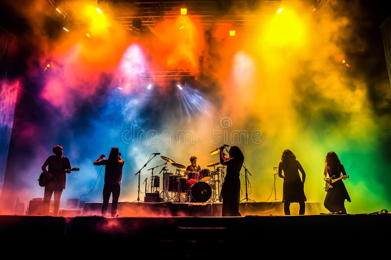 A Band of Three Musicians Playing Instruments in Front of a Colorful ...