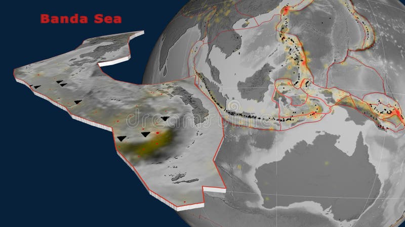 Banda Sea Plate Described and Presented - Grayscale Stock Illustration ...