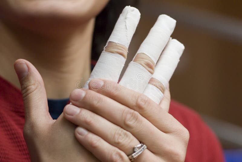 Bandage Up on Fingers of a Hand. Stock Photo - Image of painful, flesh ...
