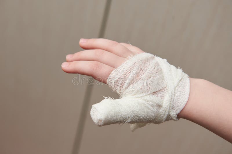 Bandaged Child& X27;s Hand with Thumb Close Up Stock Photo - Image of ...