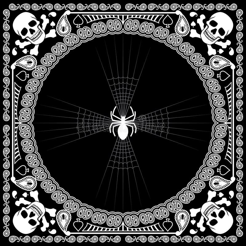 Bandana Pattern Skull and Spider Stock Vector - Illustration of paisley ...