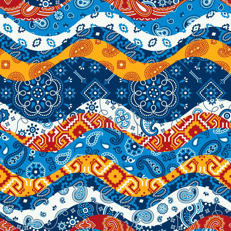 Bandanna and Native Motifs Kerchief Fabric Patchwork Stock Vector ...