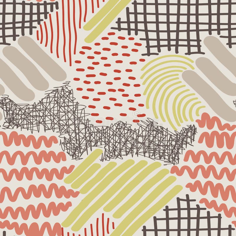 Bande E Dots Vector Seamless Pattern Disegnati a Mano Complessi ...