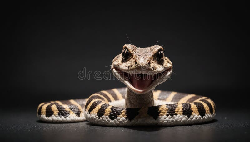A Banded Snake Smiles at the Camera, Showing Its Fangs, in a Studio ...