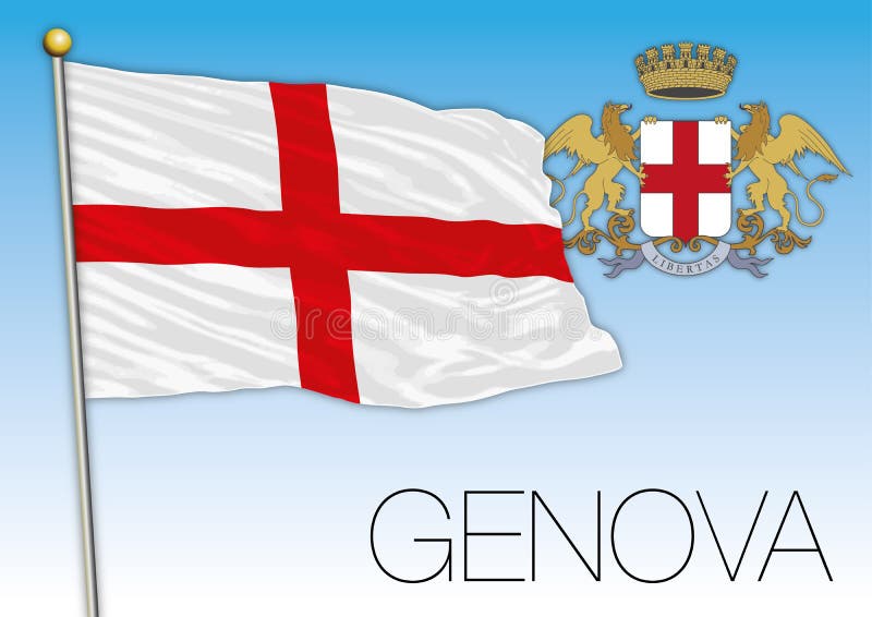 Bandeira Da Cidade De Genoa E Brasão, Itália Ilustração do Vetor ...