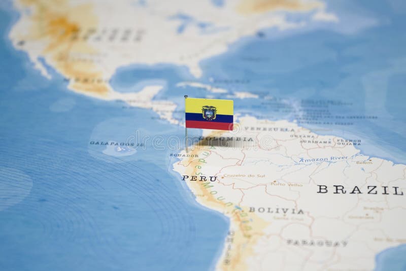 A Bandeira De Equador No Mapa Do Mundo Imagem de Stock - Imagem de ...