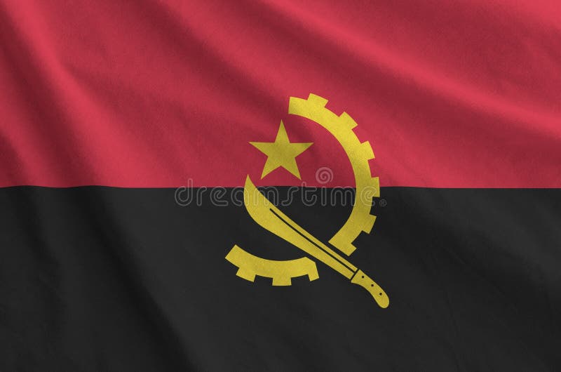 Bandera Angola Representada En Tela Ondulada Doblada De Tela Antigua ...
