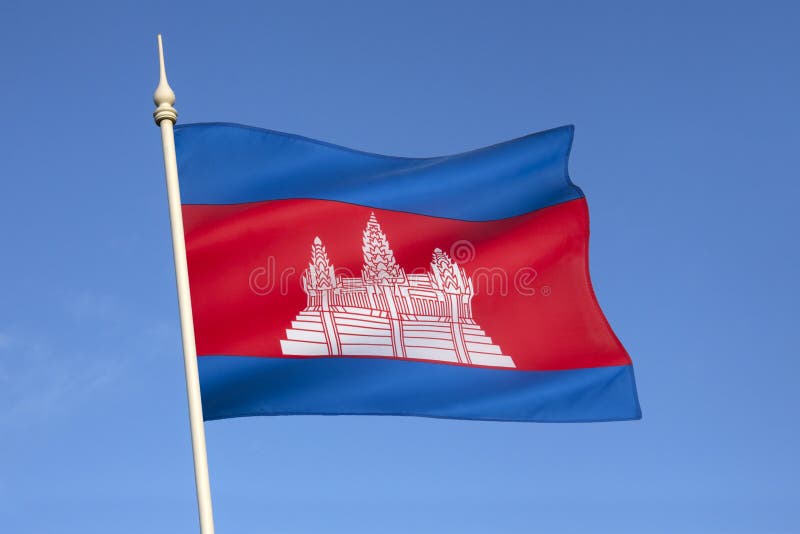 Bandera De Camboya Que Agita En El Viento Contra El Cielo Azul Profundo ...