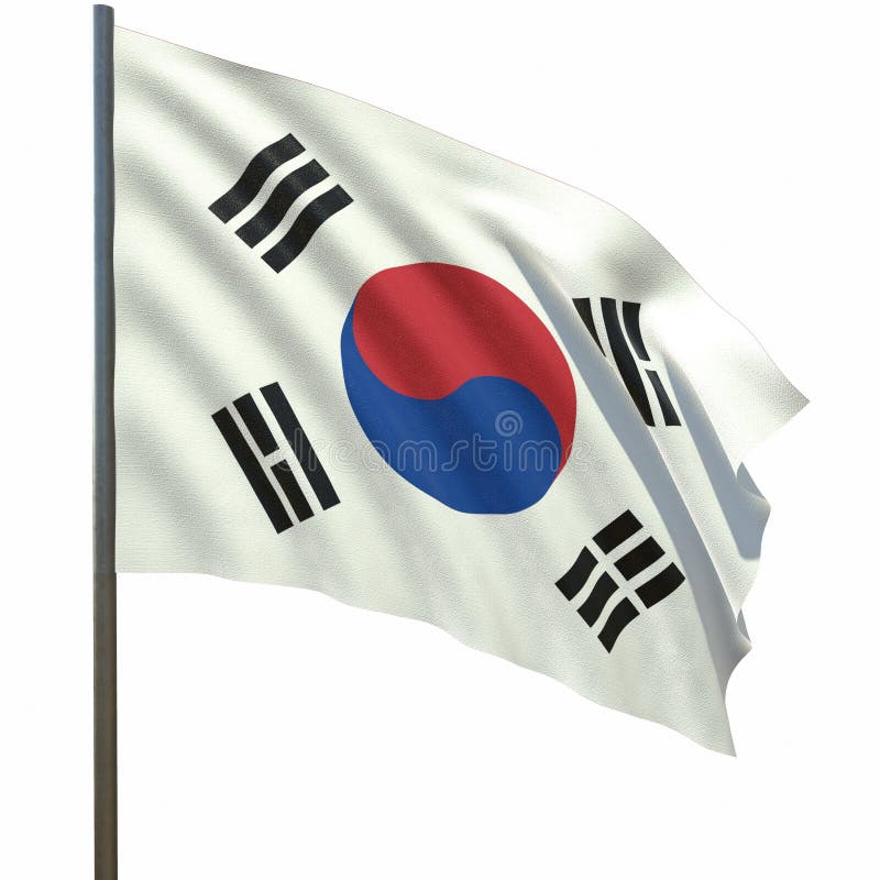 Bandera De Corea Del Sur Ondeando En El Viento 3drendering Foto de ...