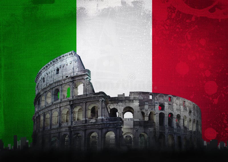 Bandera Italia De Colosseum Roma Imagen de archivo - Imagen de ...