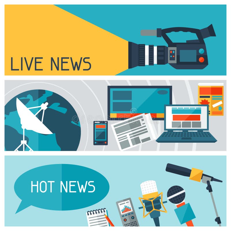 Banderas Con Los Iconos Del Periodismo Ilustración del Vector ...