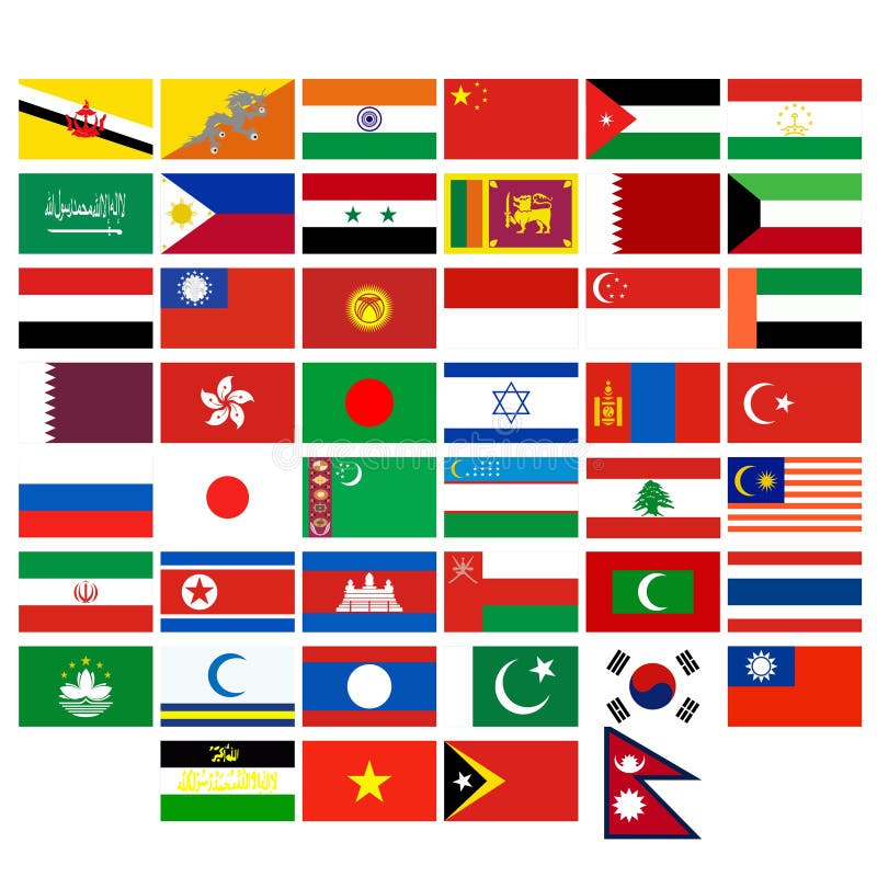 Banderas De Los Países De Asia Ilustración del Vector - Ilustración de ...