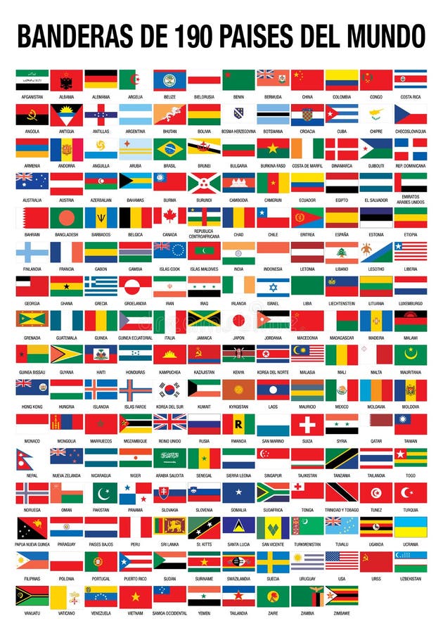 BANDERAS DE LOS PAÍSES DEL MUNDO 190 Ilustración del Vector ...