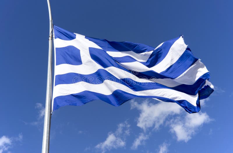 Bandiera Greca in Cielo Blu Immagine Stock - Immagine di grafico ...
