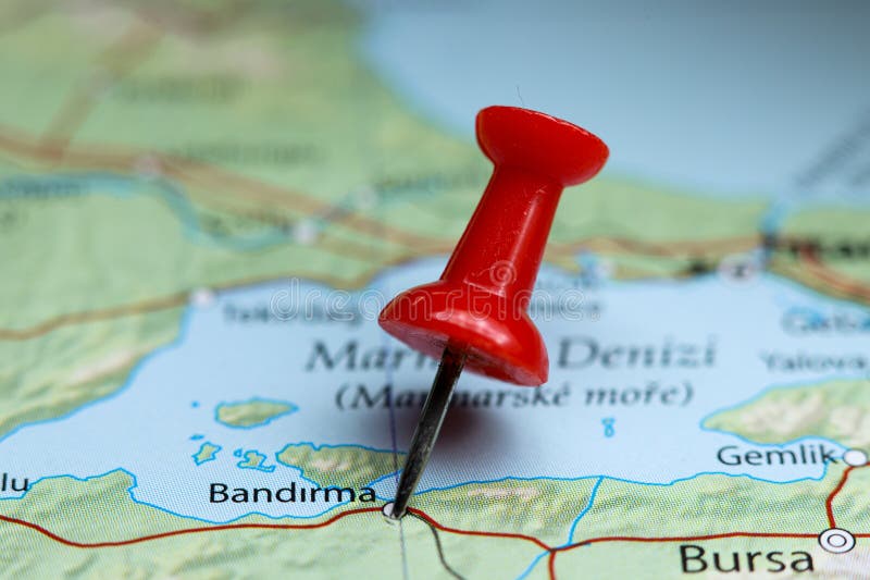 Bandirma, Turkey Pin on Map Stock Image - Image of location, globe ...