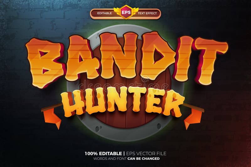 Bandit Hunter Adventure 3D Text Effect Game Logo Template Stock Vector ...