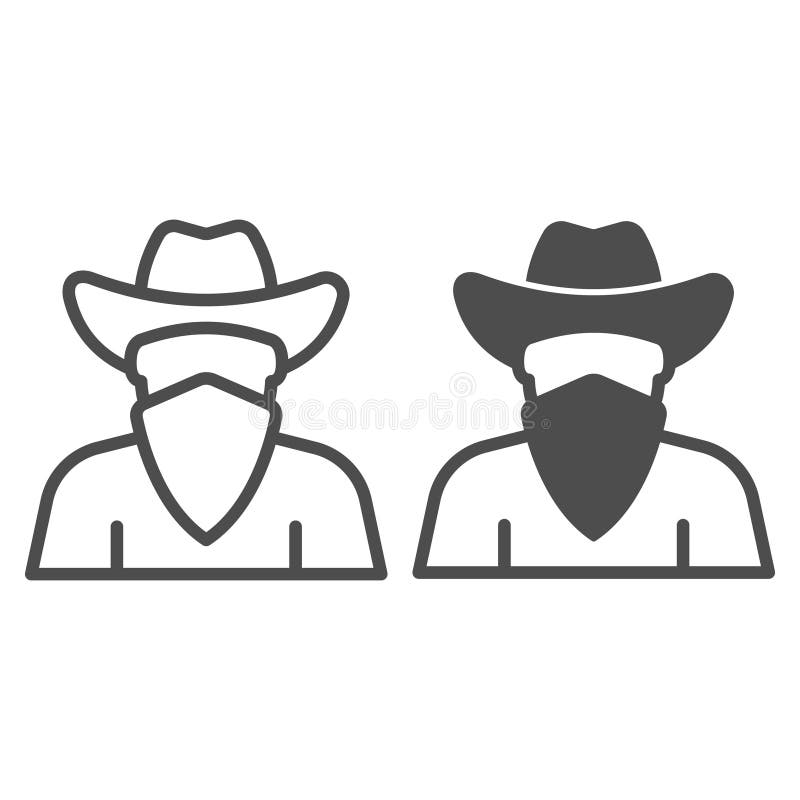 Bandit Man with Face Mask Line and Solid Icon, West Desert Concept ...
