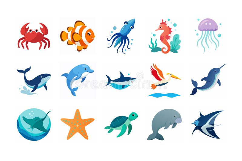 Bandle Aquatic Animals Vector, Marine Life Illustration Stock Vector ...