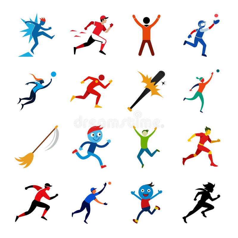 Bandle Baseball Dynamic Poses Vector Illustration Stock Vector ...