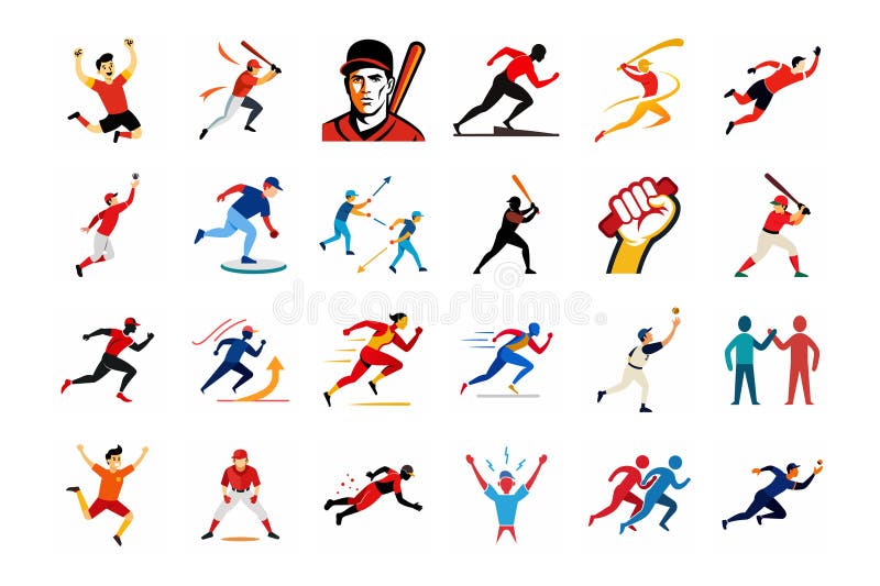 Bandle Baseball Players in Action Vector Illustration Stock Vector ...