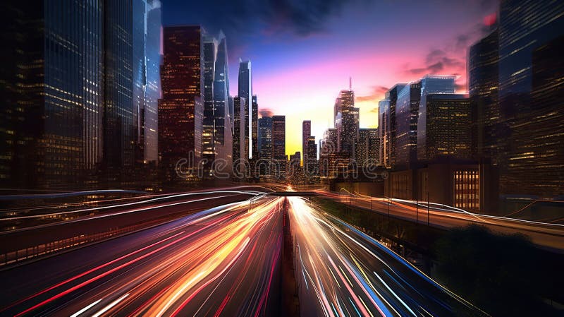 Bands of Light Running through a Modern City. Generative Ai Stock ...