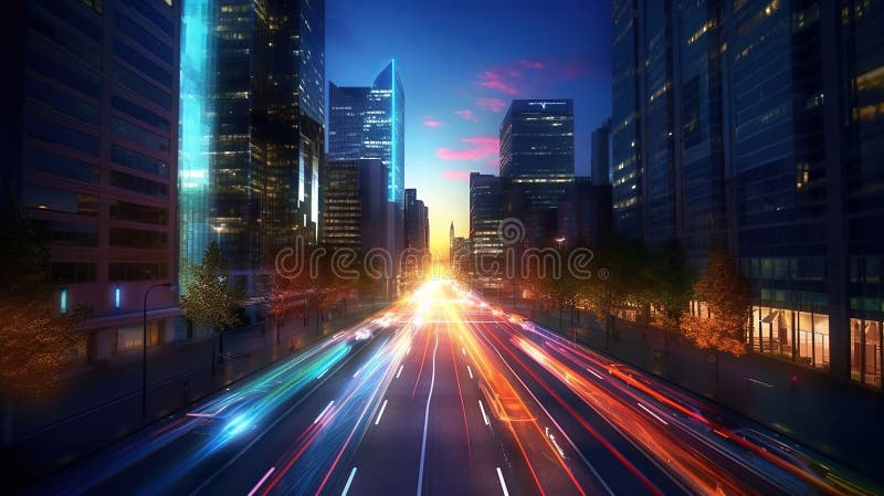 Bands of Light Running through a Modern City. Generative Ai Stock ...