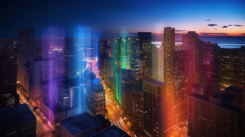 Bands of Light Running through a Modern City. Generative Ai Stock ...