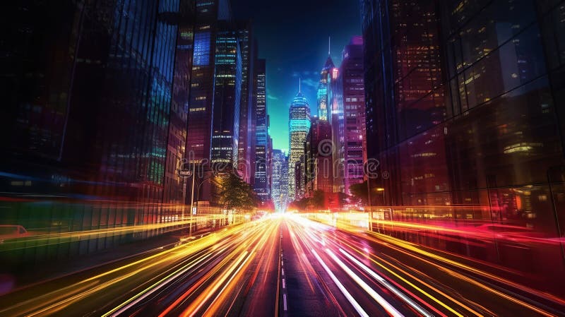 Bands of Light Running through a Modern City. Generative Ai Stock ...