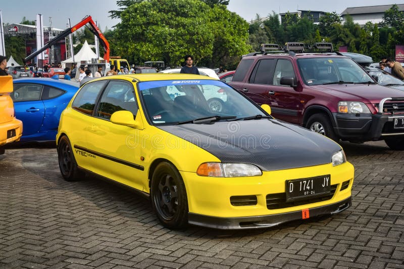 Modified Yellow Honda Civic EG6 Displayed in JDM Fest 2024 Outdoor Car ...