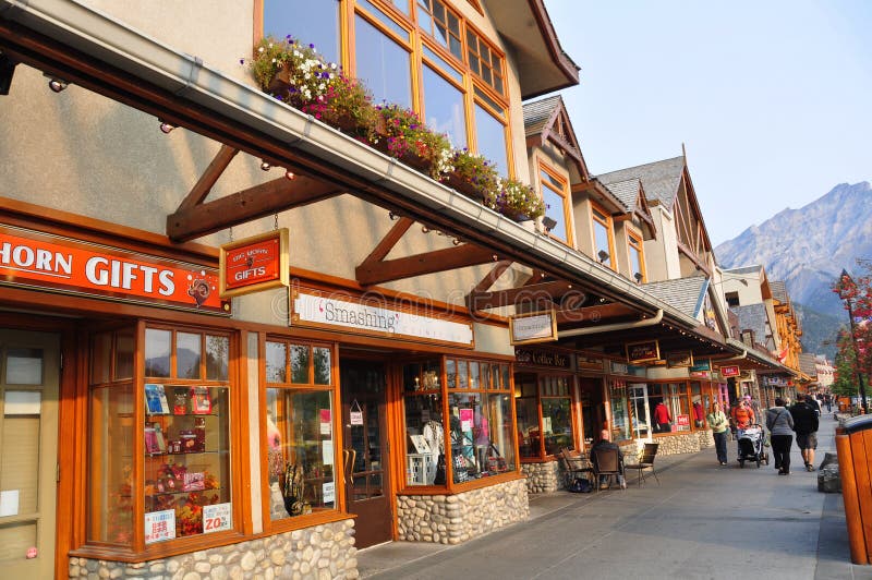 Banff Avenue Shopping Town Under Cascade Mountain Editorial Stock Photo ...