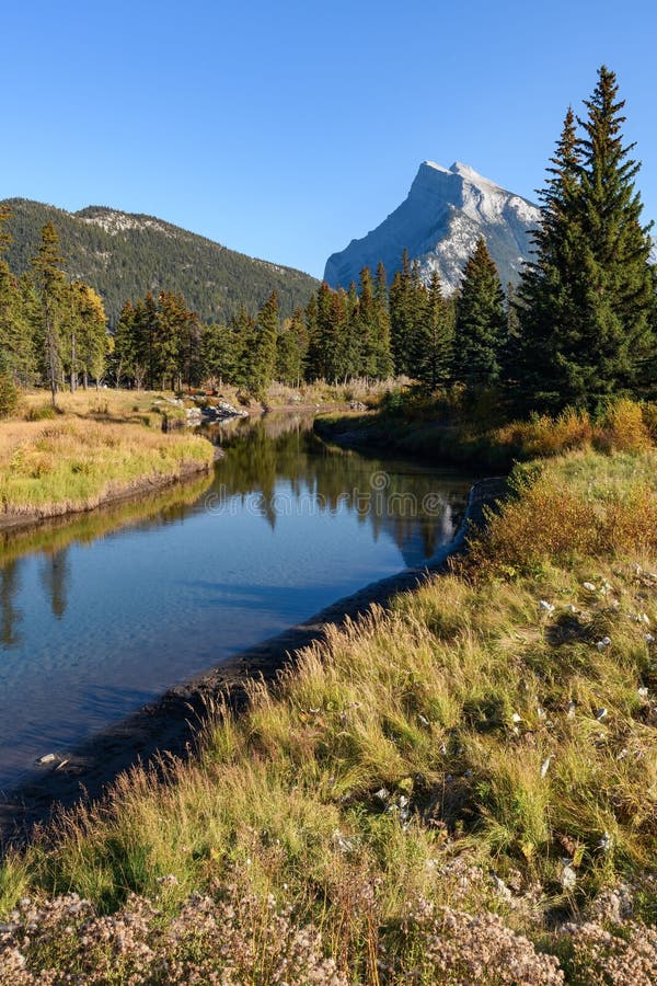 Banff Bow River, Mountains 2-5 Stock Image - Image of forest, nature ...