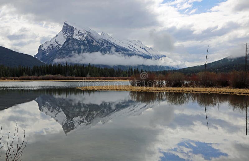 Mt Rundle reflection stock image. Image of park, mountain - 141127039
